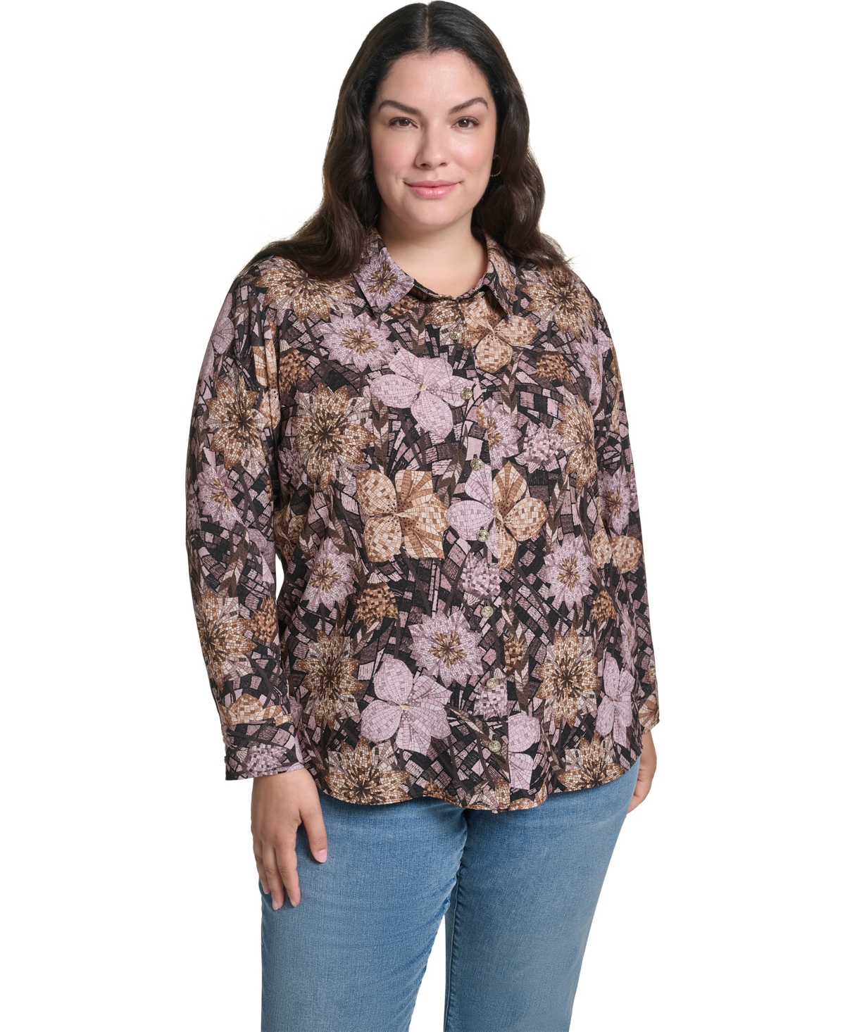 Click here for Karl Lagerfeld Paris Plus Size Geo Floral Long-Sle... prices
