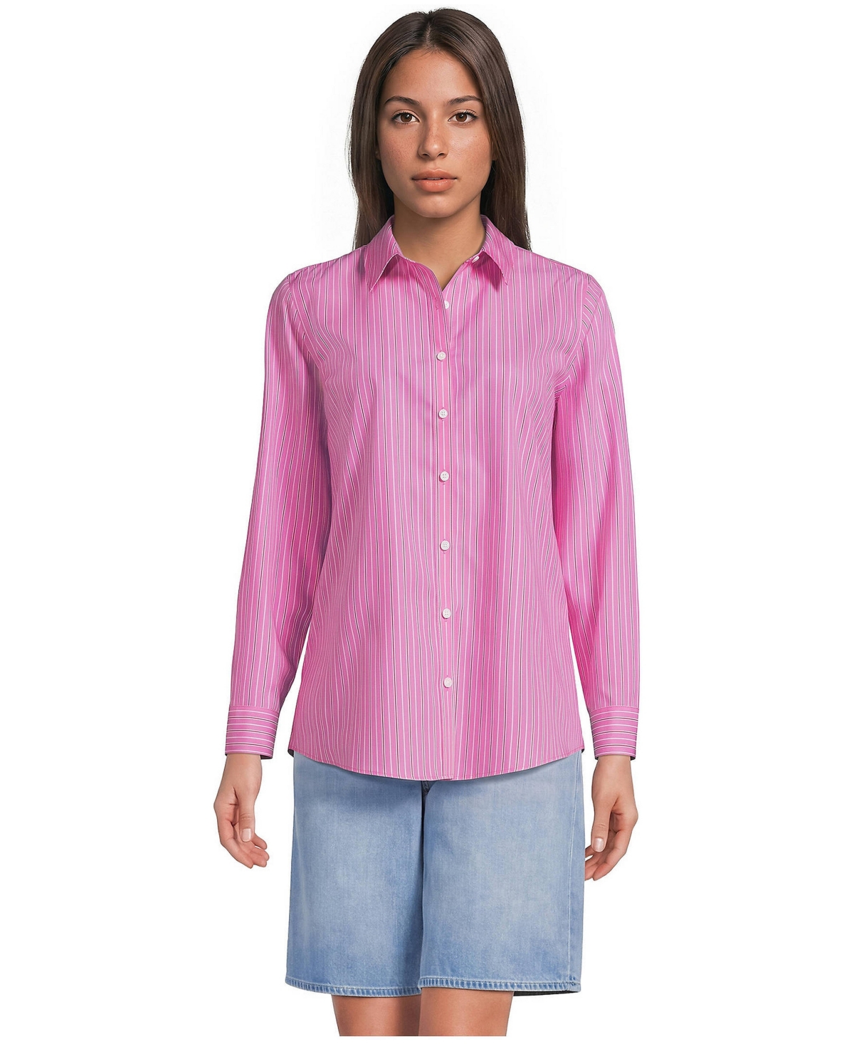 Click here for Lands End Petite No Iron Button Front Shirt - Brig... prices