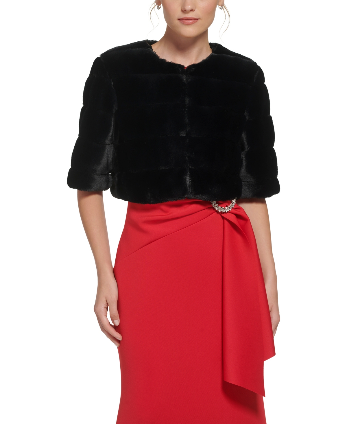 Click here for Eliza J Womens Furbie Faux Fur Cropped Jacket - Bl... prices