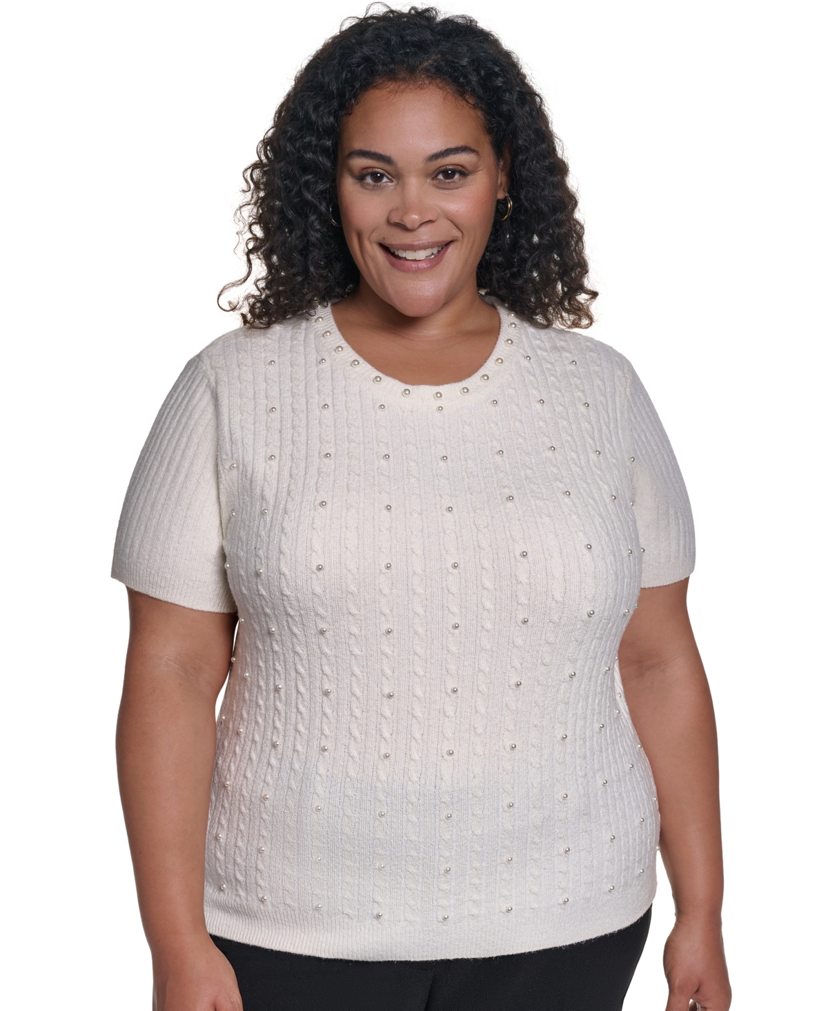 Click here for Karl Lagerfeld Paris Plus Size Cable-Knit Embellis... prices