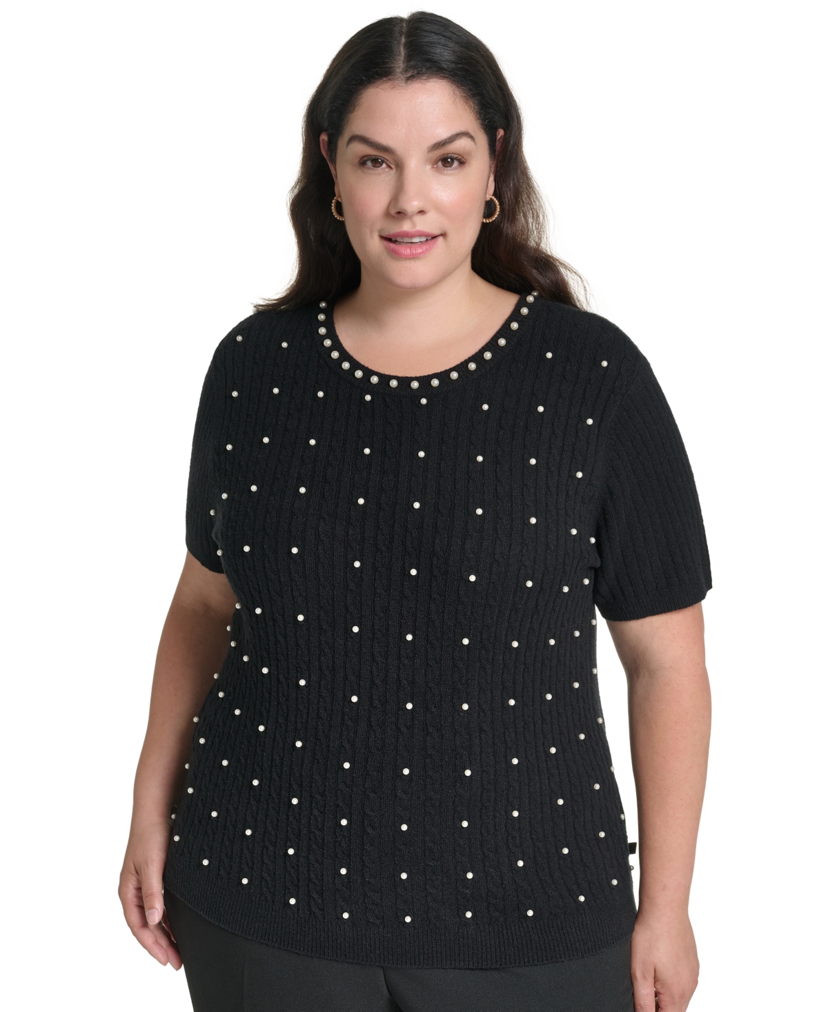 Click here for Karl Lagerfeld Paris Plus Size Cable-Knit Embellis... prices