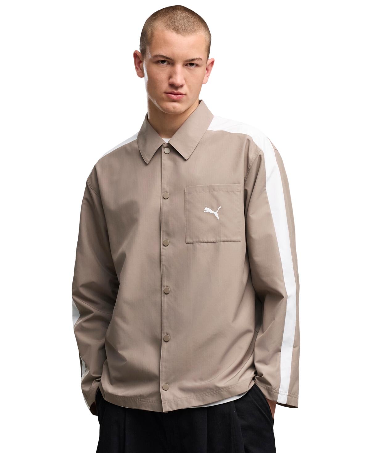 Click here for Puma Mens T7 Relaxed Woven Overshirt Jacket - Mous... prices