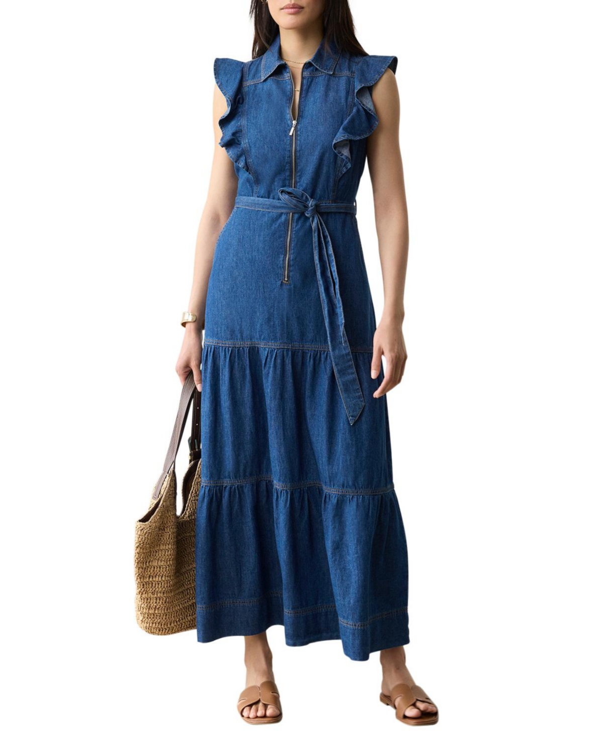 Click here for Mint Velvet Womens Denim Ruffle Maxi Shirt Dress -... prices