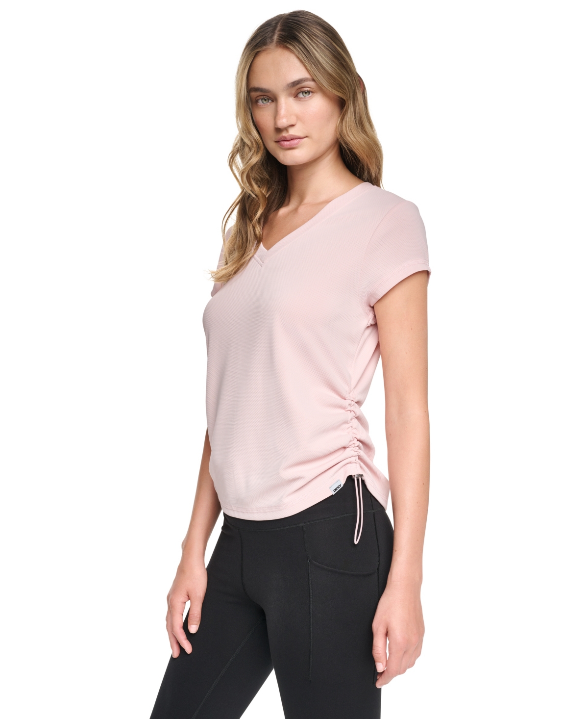 Click here for Dkny Sport Womens Ruched Side Seams V-Neck Tech T-... prices