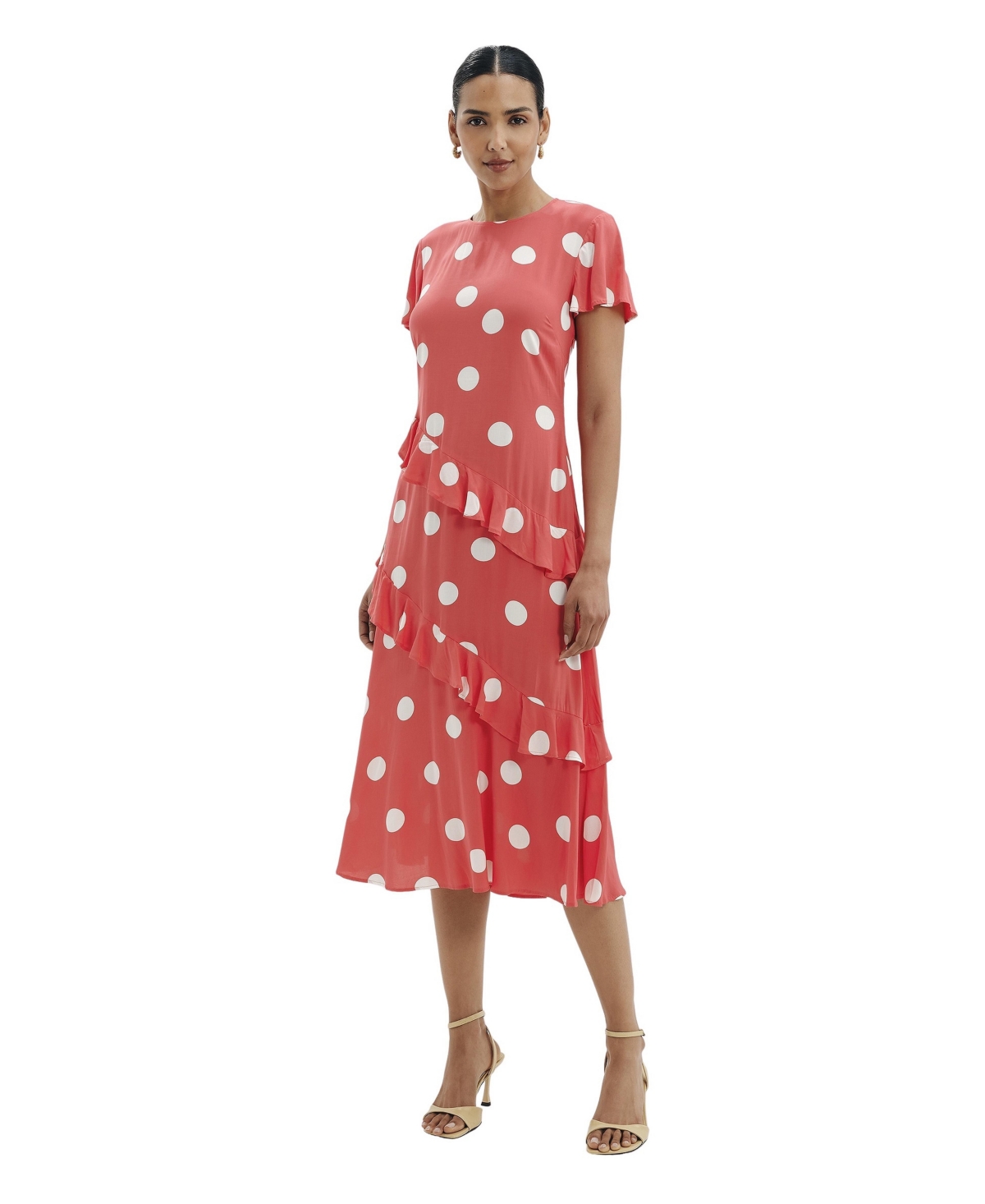 Click here for Finery London Womens Sierra Asymmetric Ruffle Midi... prices