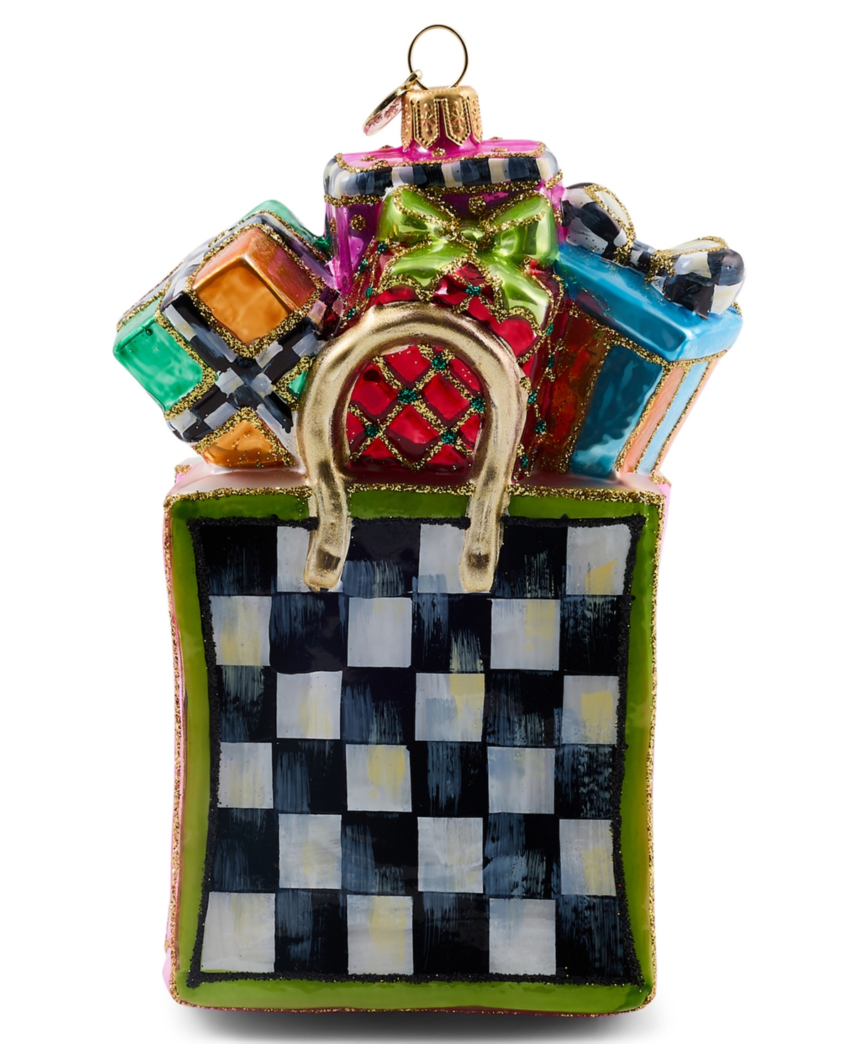 Click here for MacKenzie-Childs Confetti Shopping Bag Glass Ornam... prices
