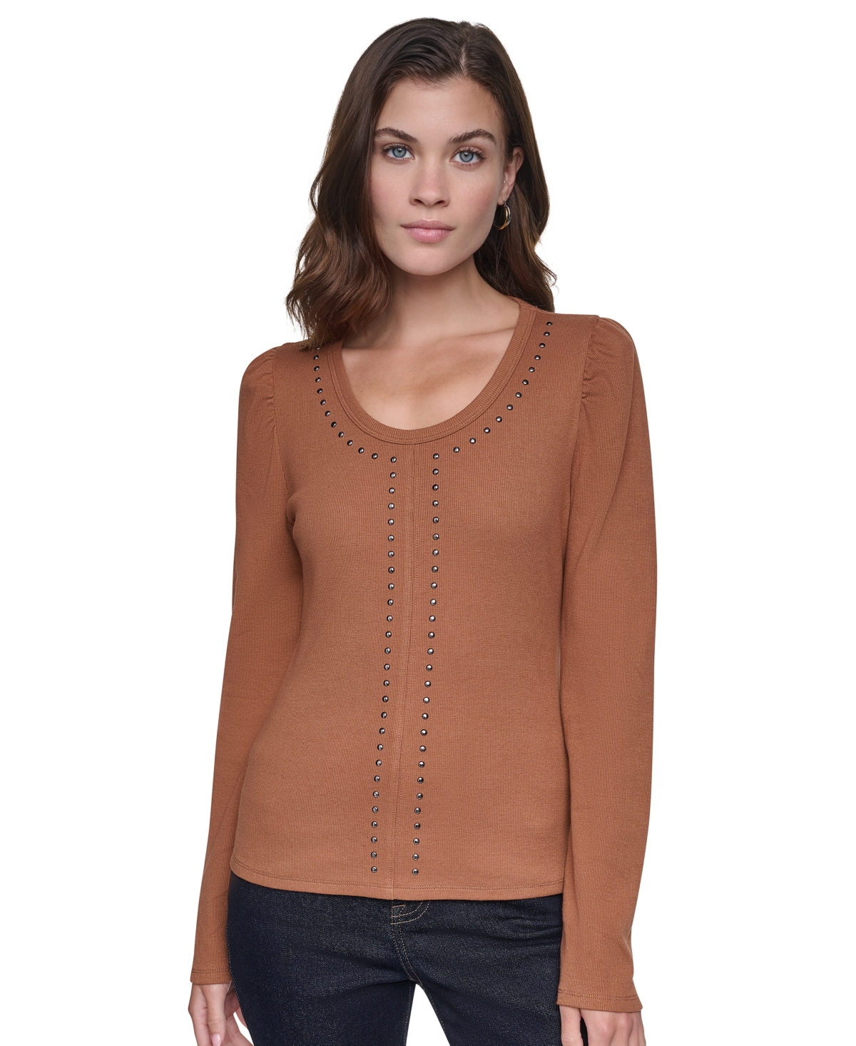Click here for Dkny Jeans Womens Scoop Neck Long-Puff Sleeve Rhin... prices