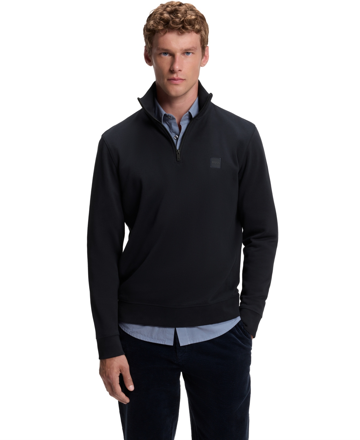 Click here for Boss by Hugo Boss Mens Logo Patch Zip-Neck Sweatsh... prices