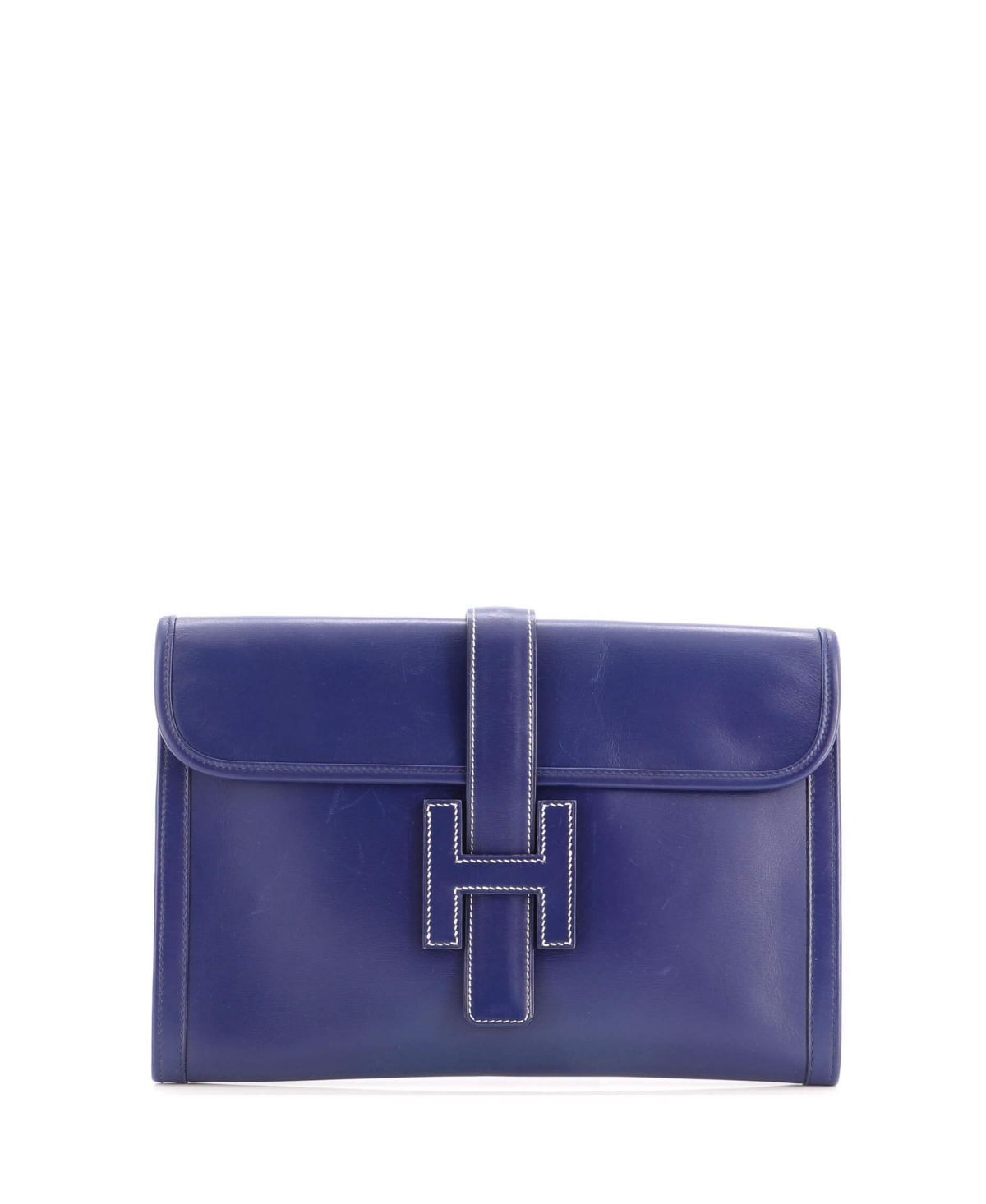 Click here for Pre-Owned Hermes Pm Jige Clutch Box Calf - Blue prices
