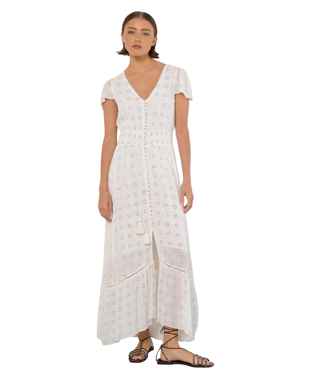 Click here for Apricot Womens Embroidery Sequin Dress - White prices