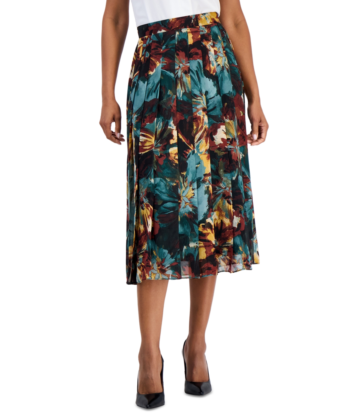 Click here for Kasper Petite Pull-On Pleated Midi Skirt - Evergre... prices