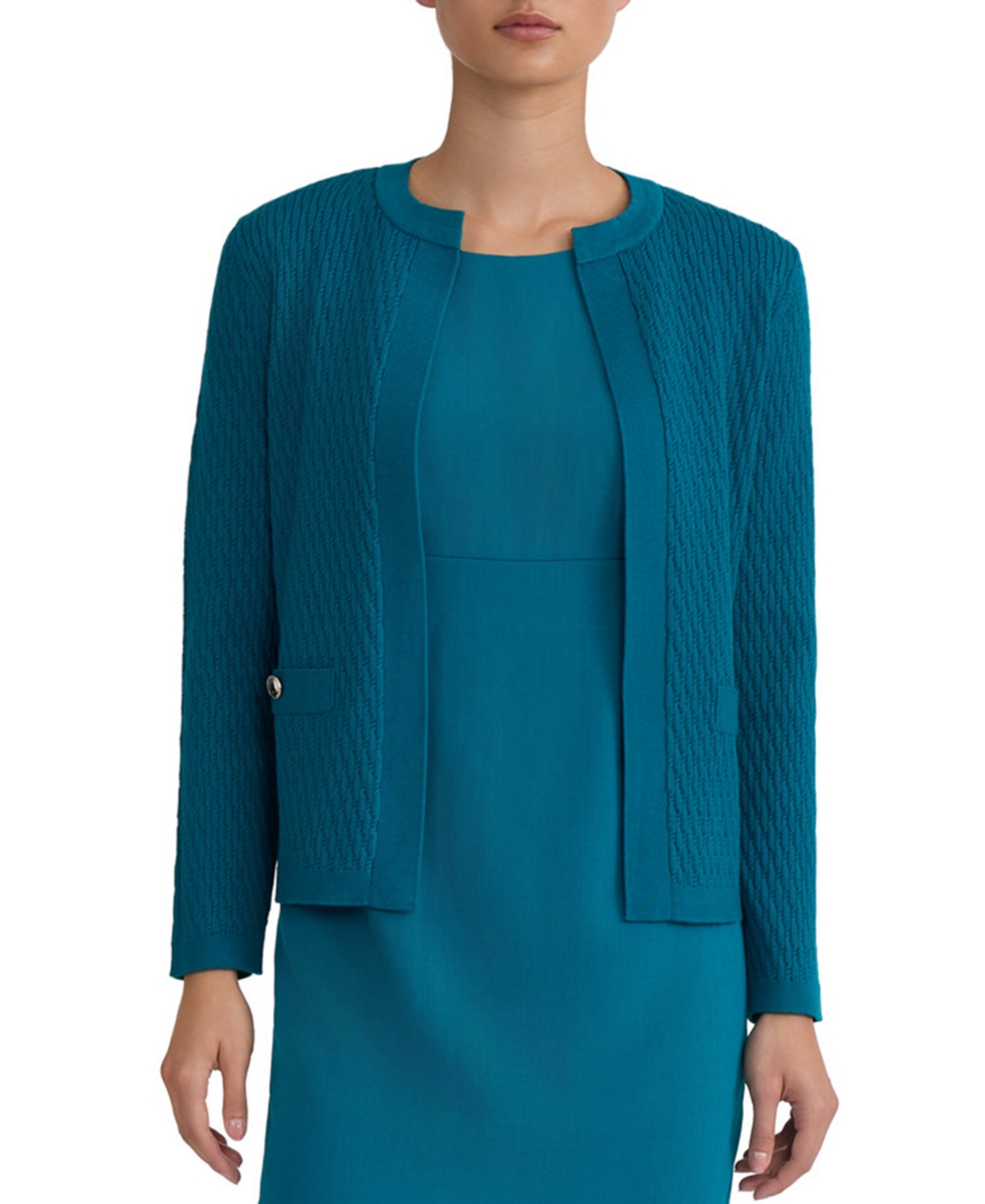 Click here for Kasper Womens Round-Neck Long-Sleeve Cardigan Swea... prices