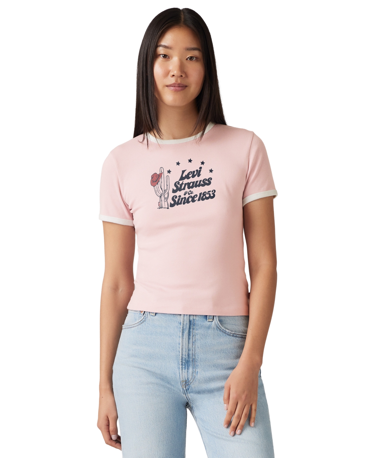 Levis Womens Graphic Ringer Rickie T-Shirt - Pink Cactus