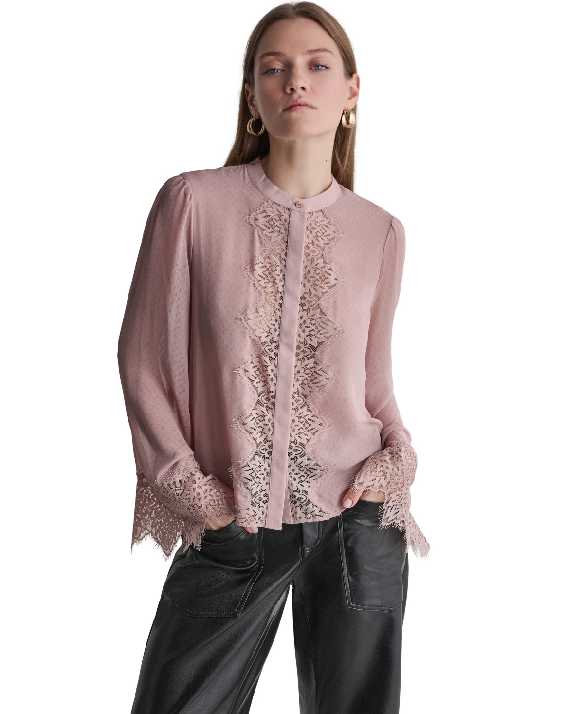 Click here for Bcbg Womens High-Neck Long-Sleeve Lace Blouse - Bl... prices