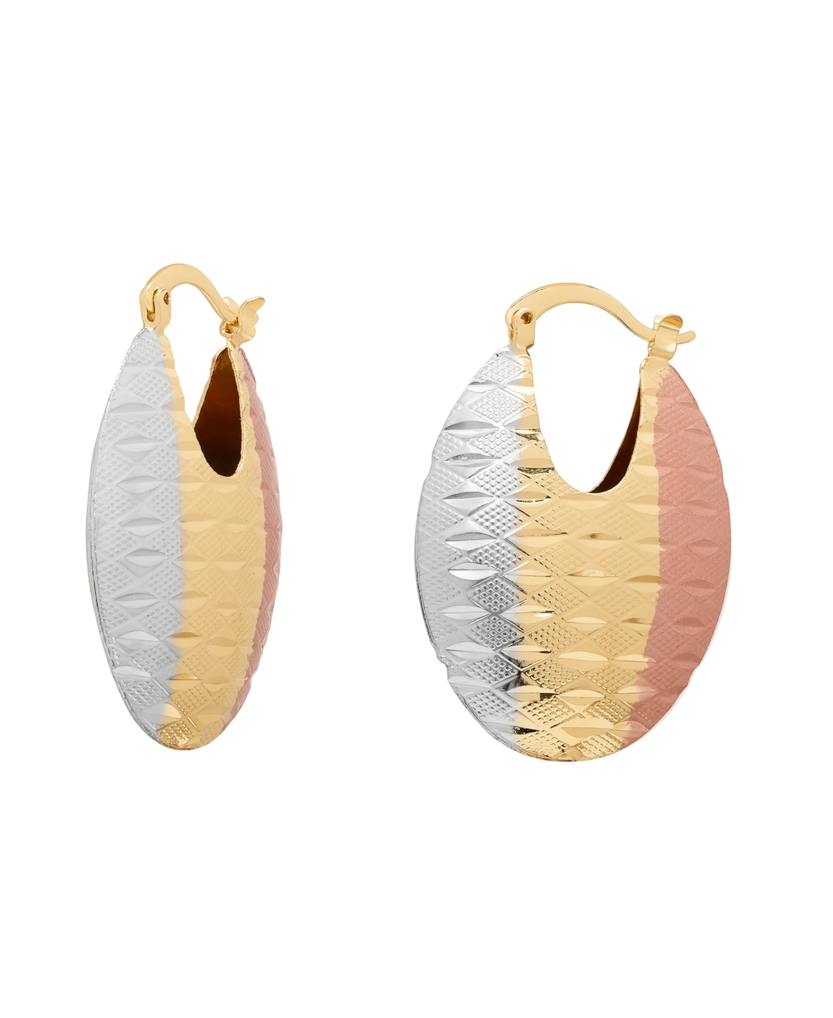 Click here for Macys Tri-Color Puff Oval Hoop Earrings - Tri-Colo... prices