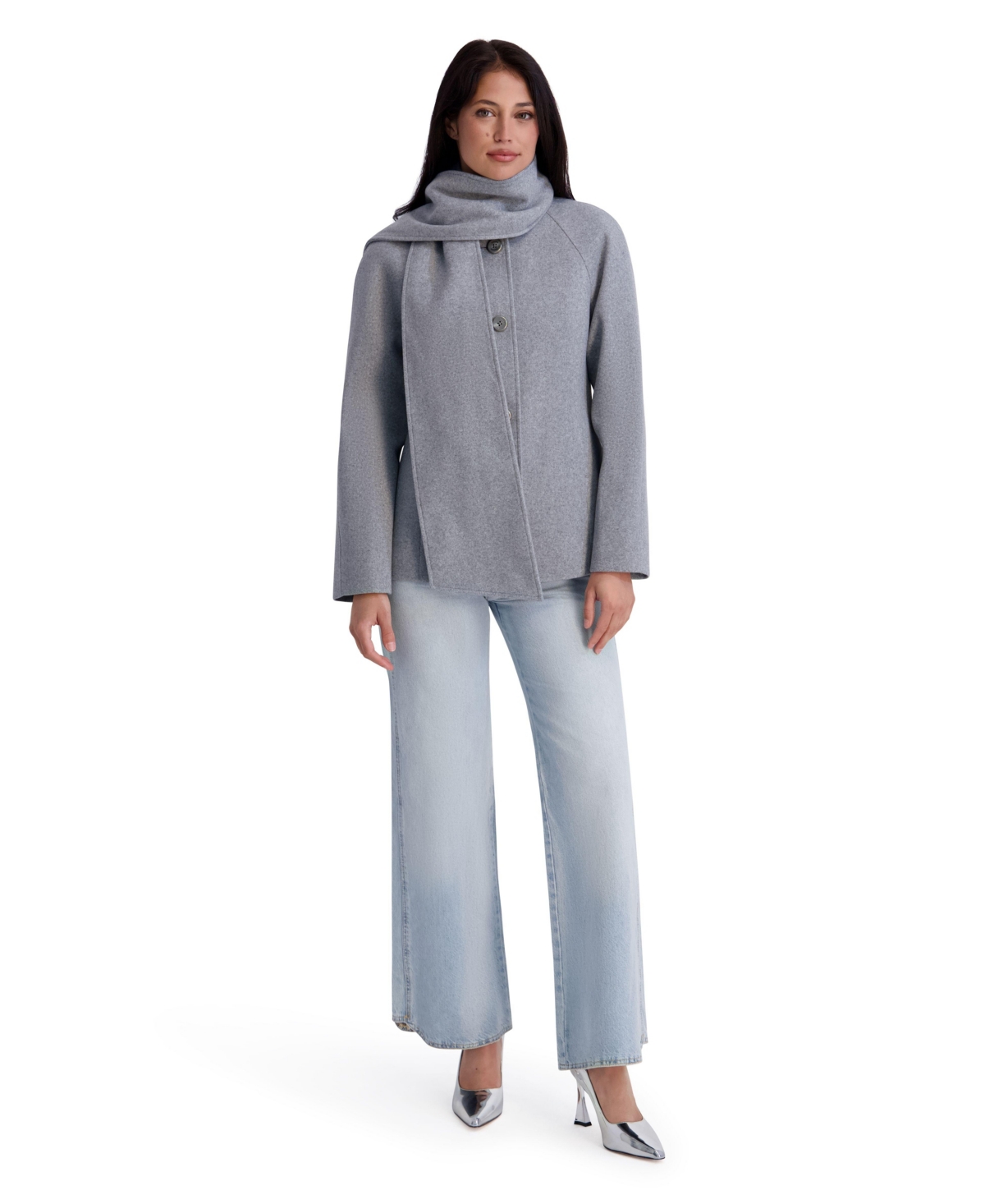 Click here for Kensie Womens Faux Wool Button Front Coat With Sca... prices