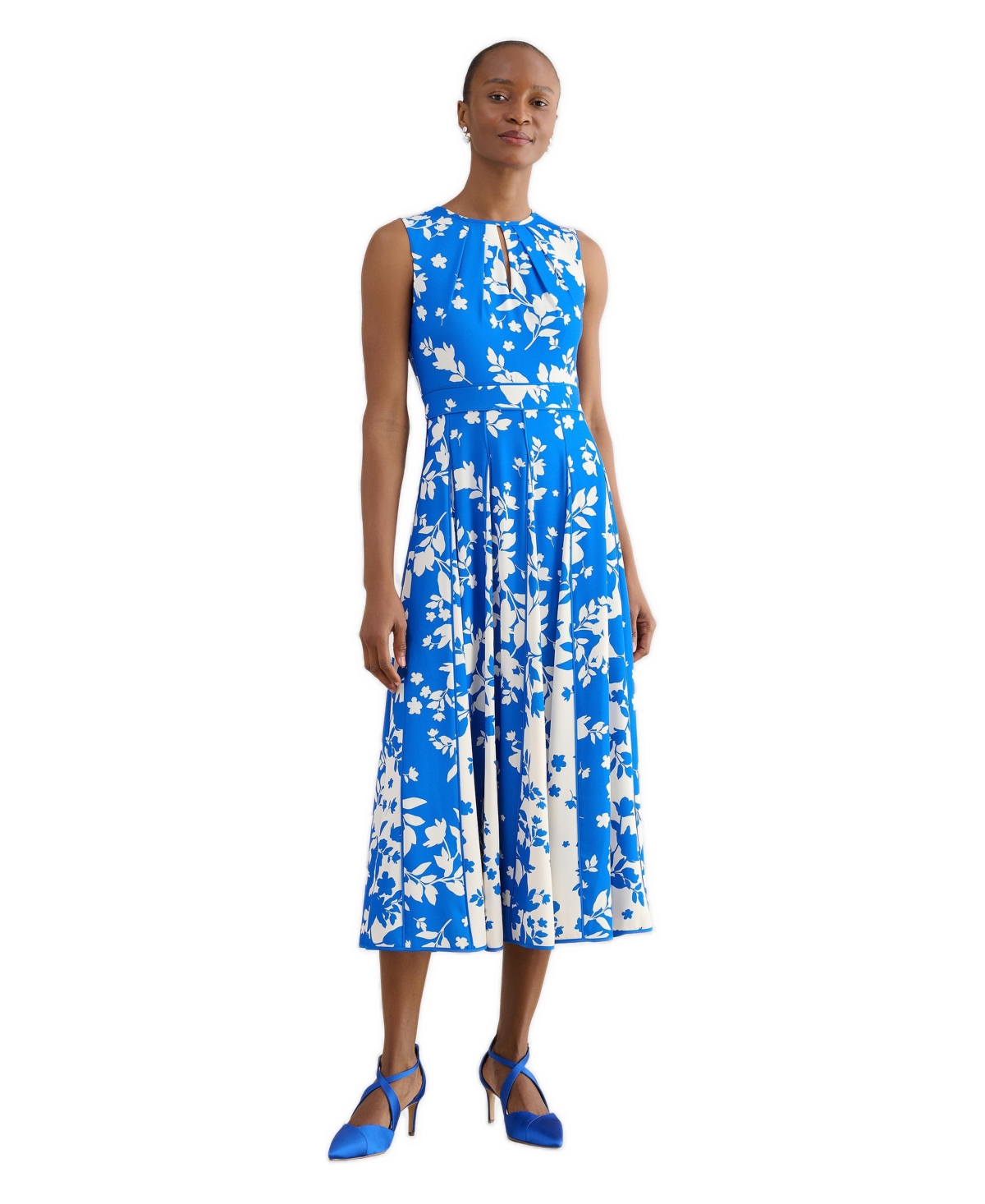 Click here for Hobbs London Womens Angelica Pleated Fit-Flare Mid... prices