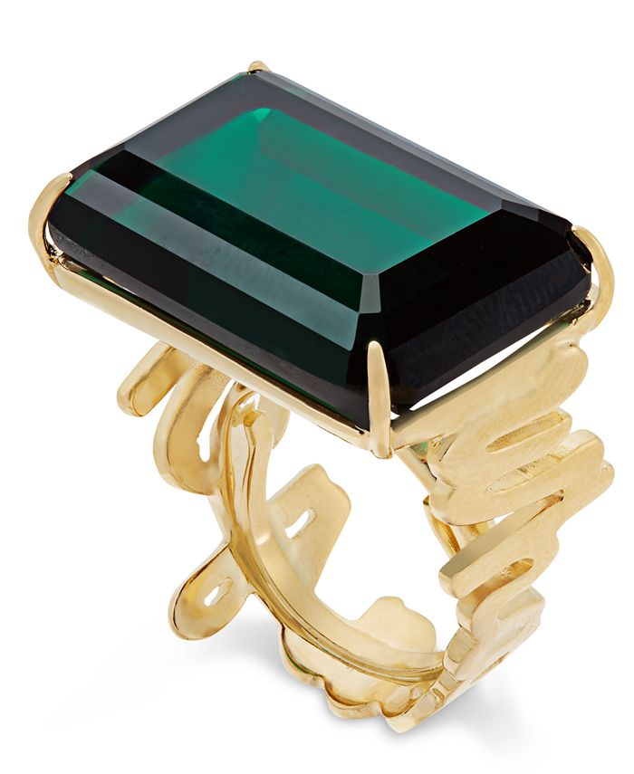 kate spade new york Gold-Tone Green Crystal Cocktail Ring - Macy's