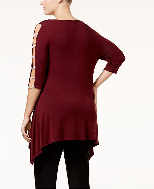 Belldini Plus Size Embellished Handkerchief-Hem Tunic - Tops - Plus ...
