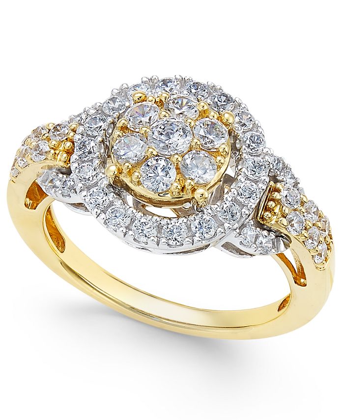Macy's Diamond Two-Tone Ring (1 ct. t.w.) in 14k Gold and White Gold ...