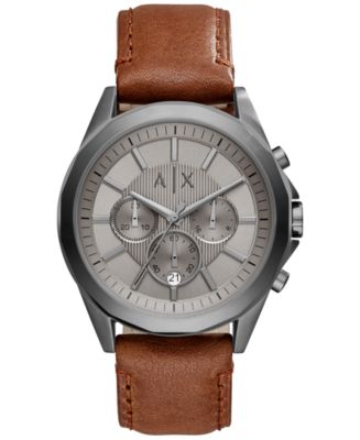 A|X Armani Exchange Men's Chronograph Brown Leather Strap Watch 44mm ...