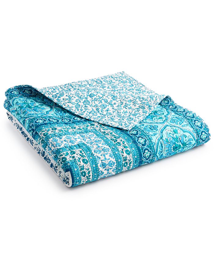 Jessica Simpson Aqua Flora Cotton Reversible Full/Queen Quilt - Macy's
