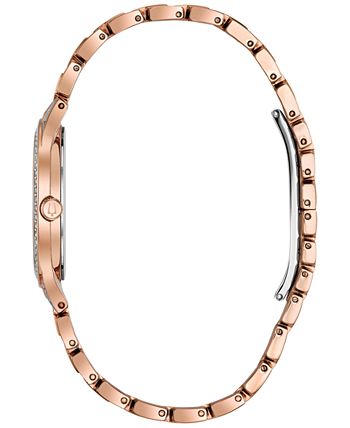 Bulova Women's Crystal Accented Rose Gold-Tone Stainless Steel Bracelet ...