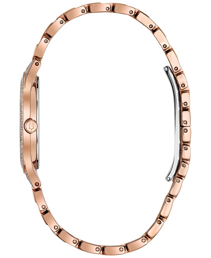 Bulova Women's Crystal Accented Rose Gold-Tone Stainless Steel Bracelet ...