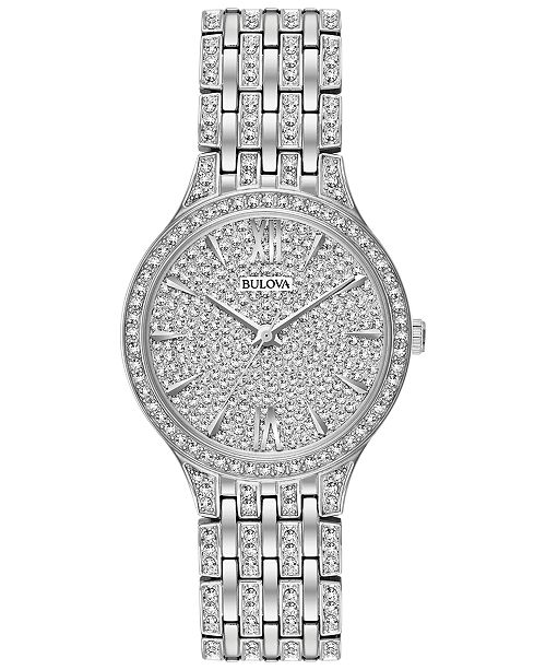 Bulova Women's Crystal Accented Stainless Steel Bracelet Watch 32mm ...