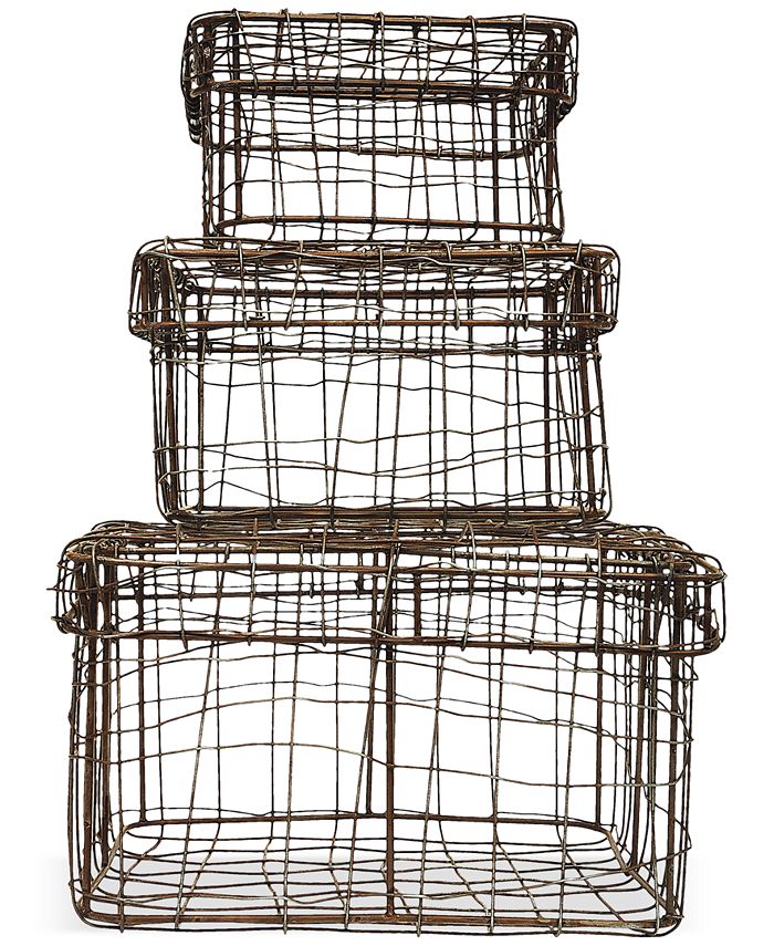 3R Studio Square Iron Wire Baskets with Lids, Set of 3 - Macy's