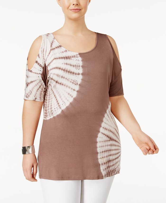 Belldini Plus Size Cold-Shoulder Tie-Dyed Tunic - Macy's