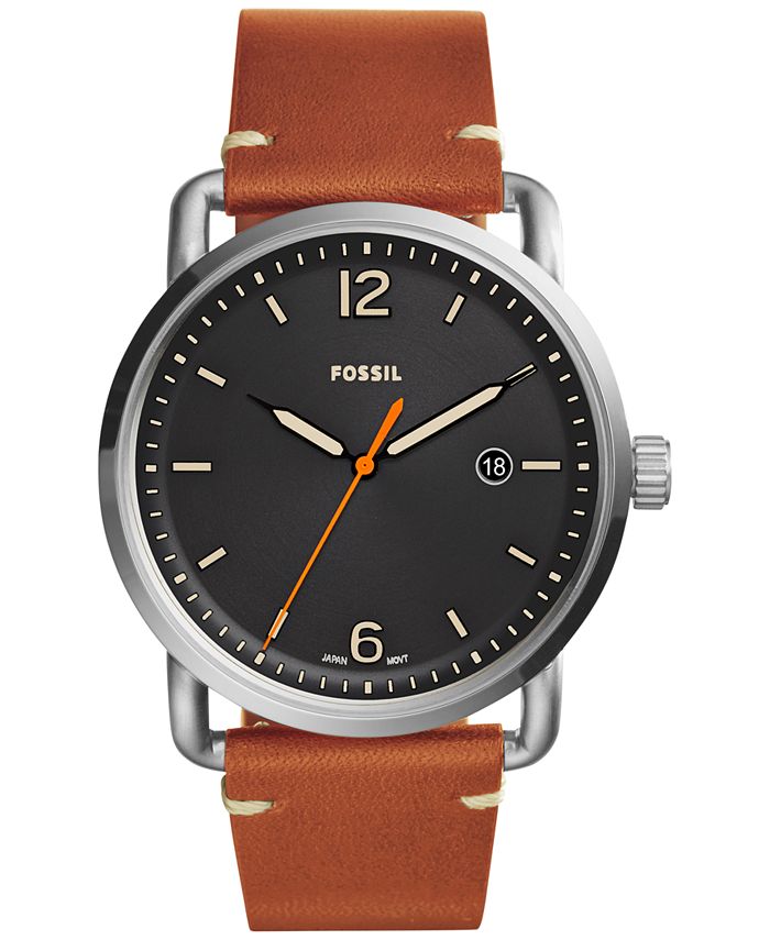 Fossil Men's The Commuter Brown Leather Strap Watch 42mm FS5328 - Macy's