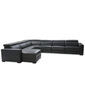 Furniture Nevio 6 pc Leather Sectional Sofa with Chaise 1 Power Recliner and Articulating Headrests Created for Macy s Macy s