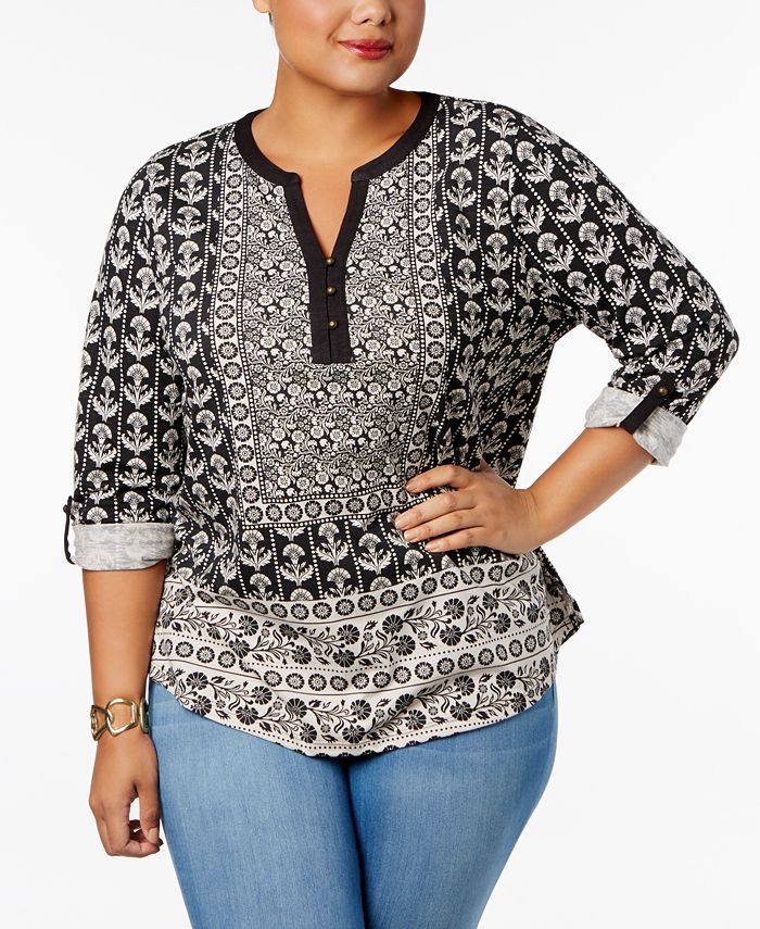 Style & Co Plus Size Mixed-Print Top, Created for Macy's - Macy's