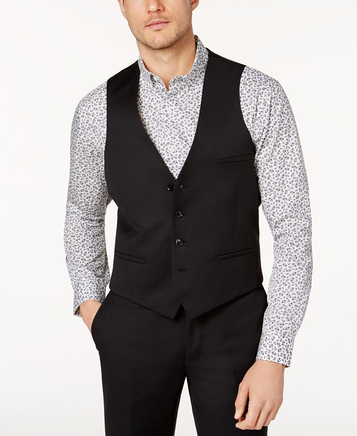 Bar III Black Solid Slim-Fit Vest - Macy's