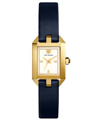 Tory Burch Women's Dalloway Tory Navy Leather Strap Watch 23x37mm - Macy's