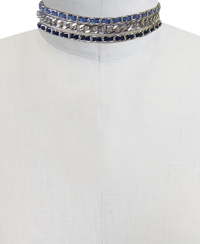 GUESS Silver-Tone 3-Pc. Set Imitation Leather Choker Necklaces - Macy's