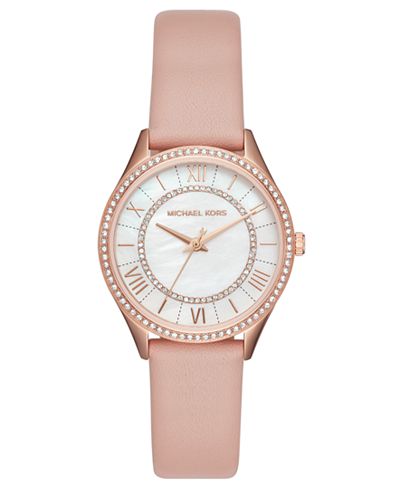 Michael Kors Women's Lauryn Pink Leather Strap Watch 33mm - Watches ...