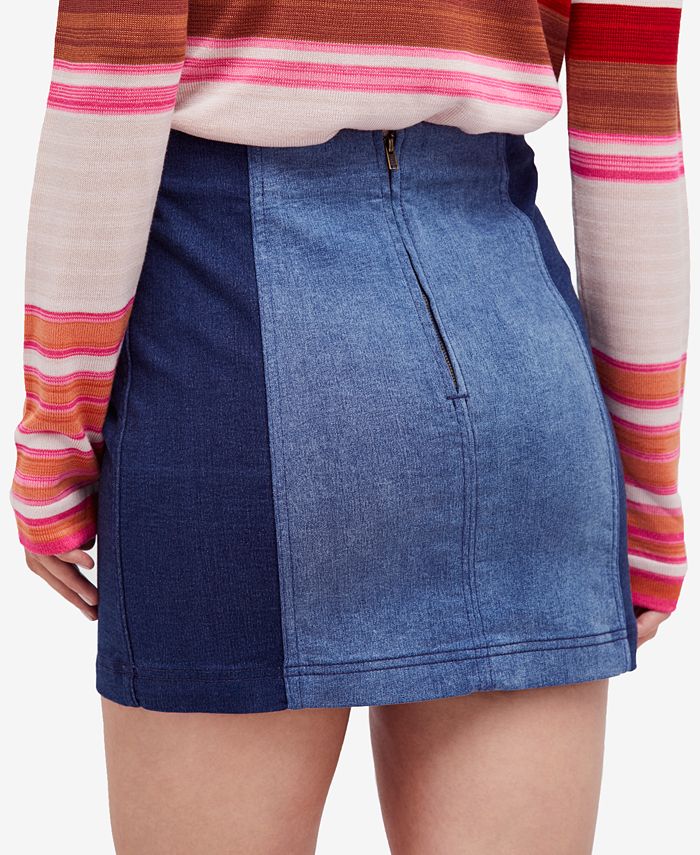 Free People Modern Femme Color Block Denim Mini - Macy's