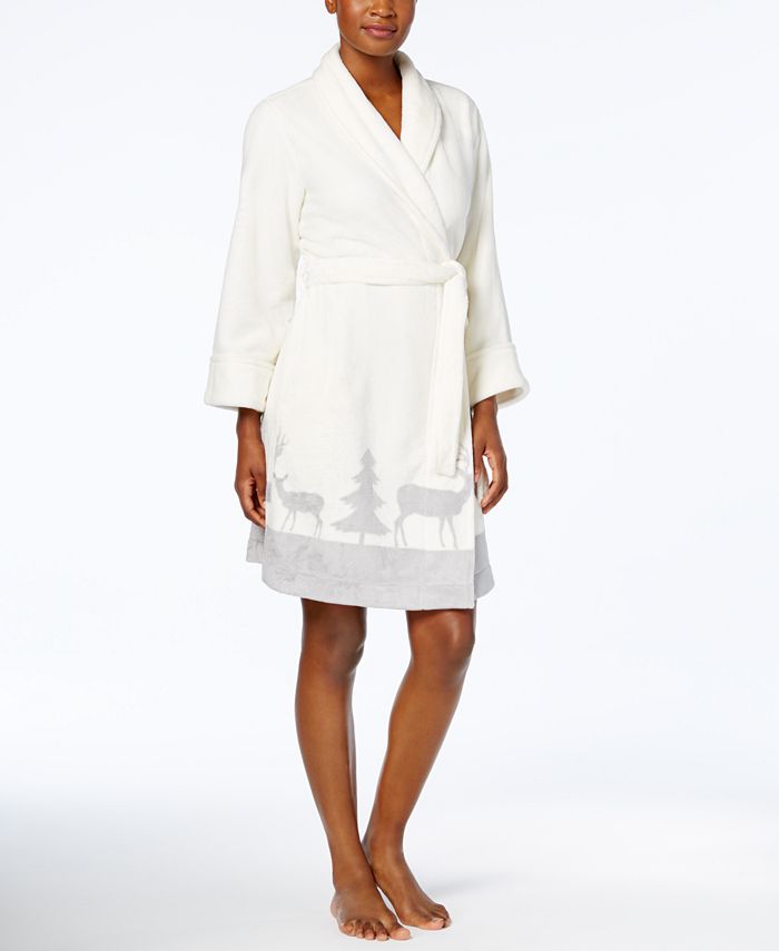 Charter Club Short Border-Print Robe, Created for Macy's - Macy's
