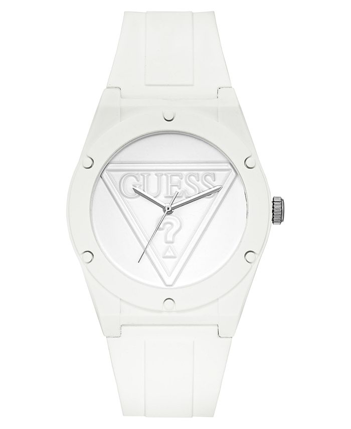 GUESS Iconic Logo White Silicone Strap Watch 42mm - Macy's