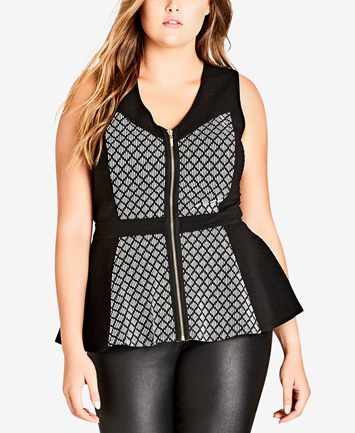 City Chic Trendy Plus Size Zip-Front Knit Peplum Top - Macy's