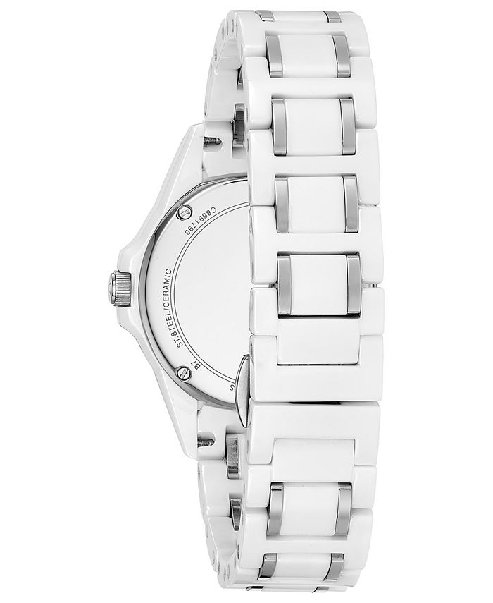 Bulova Women's Marine Star Diamond-Accent White & Silver-Tone Ceramic ...