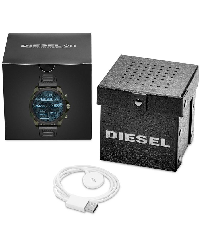 Diesel ON Men's Full Guard Black Leather Strap Smart Watch 48mm - Macy's