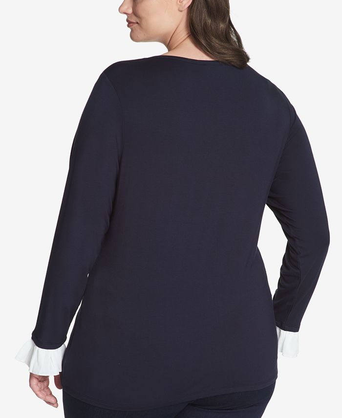 Tommy Hilfiger Plus Size Scoop-Neck Ruffled-Sleeve Top, Created for ...