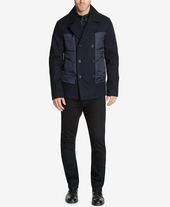 GUESS Men's Wool-Blend Peacoat with Quilted Panels & Reviews - Coats ...