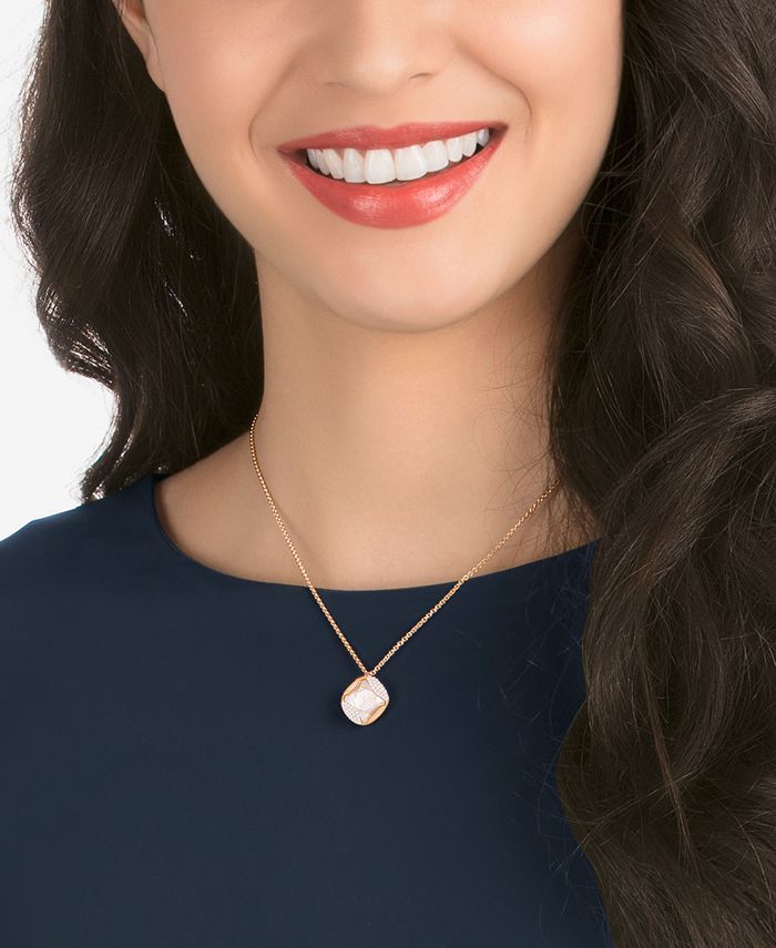 Swarovski Rose Gold-Tone Large Stone & Pavé Pendant Necklace - Macy's