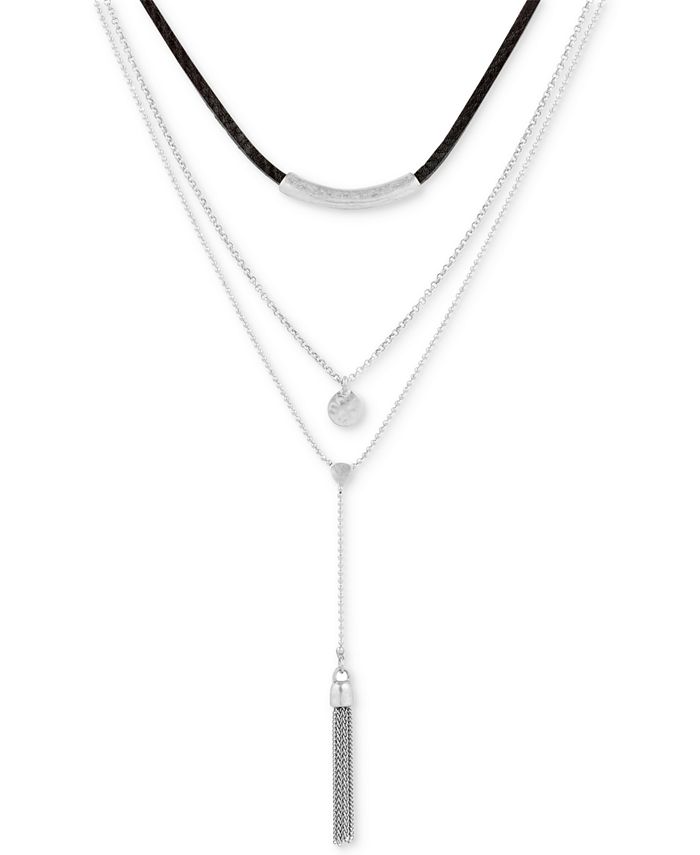 Lucky Brand Silver-Tone Multi-Layer Chain Tassel Choker Necklace - Macy's