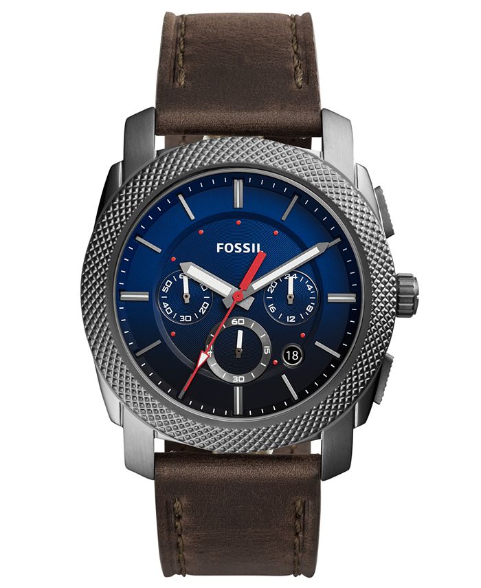 Fossil Men's Chronograph Machine Gray Leather Strap Watch 45mm - Macy's