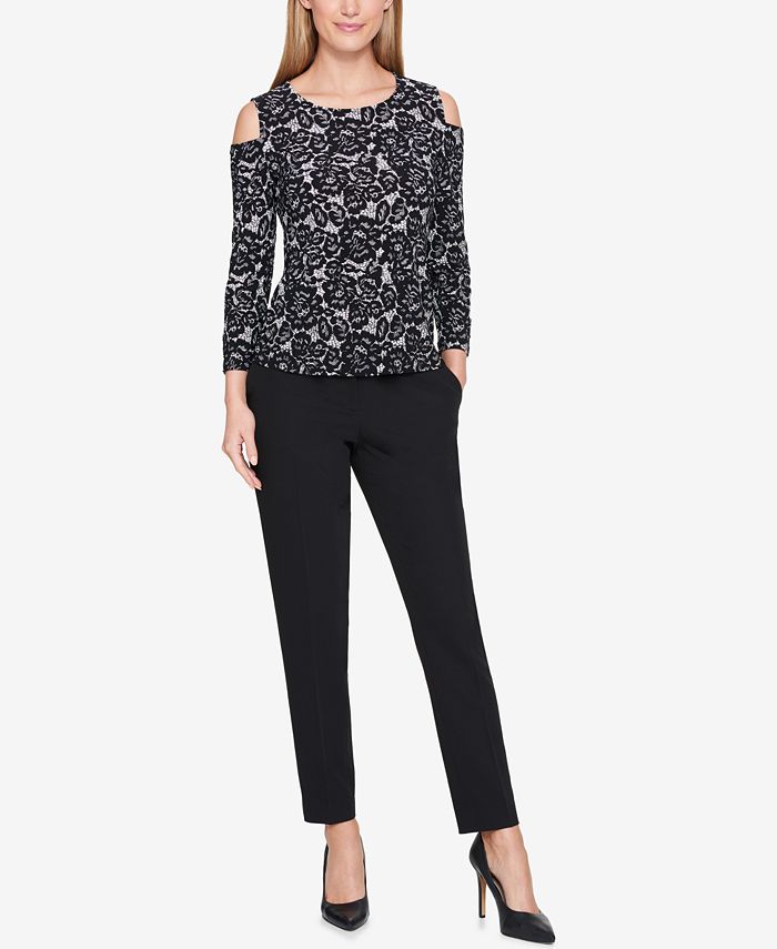 Tommy Hilfiger Lace Cold-Shoulder Button-Sleeve Top - Macy's